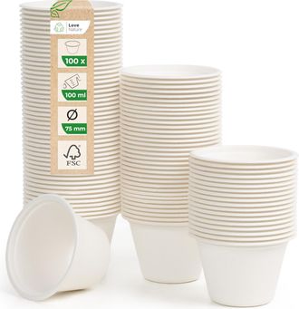 Love Nature Dipschalen Set 100 ml - Dip Sch&auml;lchen Einweg 100 St&uuml;ck - Dip Schalen aus Zuckerrohr f&uuml;r Saucen - Saucensch&auml;lchen Biologisch Abbaubar