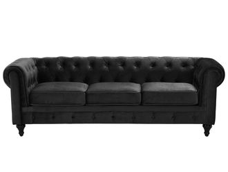 Beliani Klassisches Chesterfield Sofa Samtstoff Polstersofa schwarz Chesterfield