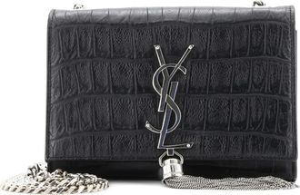 Saint Laurent Classic Monogram Tassel Crocodile Embossed Leather Small crossbody bag - Noir
