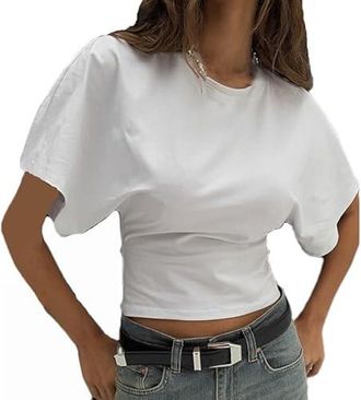 Generic Haut &agrave; manches courtes pour femme, haut ample pour femme, manches courtes, col rond, coupe ample, haut d&eacute;t&eacute;, blanc, M
