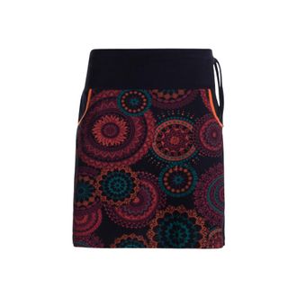vishes kurzer Damen-Rock mit Mandalas in schwarz-orange I Gr&ouml;&szlig;e XS (32-34) I Handgefertigt aus 100% Baumwolle I Rock mit Taschen I Ideal f&uuml;r warme & kalte Mo