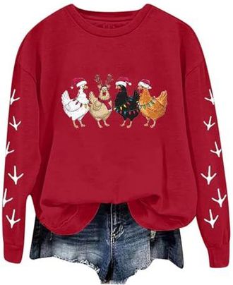 Generic Sweat-shirts de No&euml;l graphiques pour femmes Athl&eacute;tique Backwoods Christmas Sweatshirts &agrave; col rond pour femmes Costume de No&euml;l Mince Hoodies Renne Coun