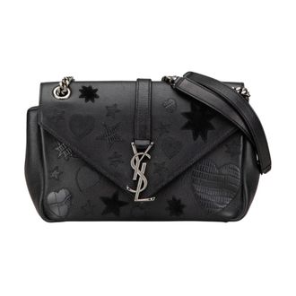 Saint Laurent Pre-owned Medium Monogram Heart Patchwork Chain Wallet - Femme - Pre-owned - Noir - Taille: ONE Size