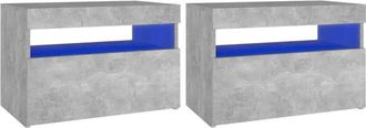 vidaXL Nachttische mit LED-Leuchten 2 Stk. Betongrau 60x35x40 cm vidaXL
