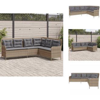 vidaXL Gartensofa in L-Form mit Kissen Beige Poly Rattan - Gartensofa - Gartensofas - Outdoor Sofa - Terrassensofa