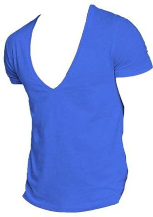 dPois T-Shirt Col V Profond pour Homme T-Shirt Slim fit Fitness Sexys Tops Casual T-Shirts de Musculation Gym Sport M-2XL Bleu Royal 2XL