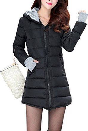 Missmao Femme Manteau Doudoune Longue Slim Veste dhiver Manteau Parka Veste avec Capuche Noir L