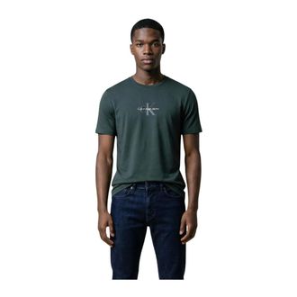 Calvin Klein Jeans Homme, Tops, Vert, Taille: XL T-shirt en coton imprim&eacute; avec col rond et manches courtes
