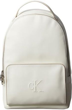 Calvin Klein Sac &agrave; Dos Femme Sculpted Impression Slim avec Compartiment pour Ordinateur Portable, Blanc (Lily White), Taille Unique