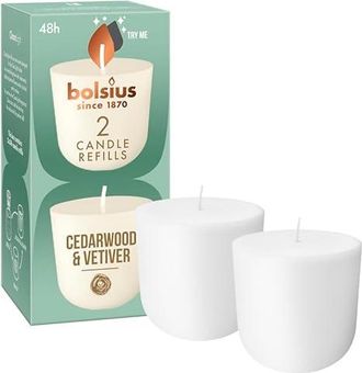 Bolsius Bolsius - CleanLight Refill - Nachf&uuml;llbare Duftkerze - Zedernholz & Vetiver - Nur Nachf&uuml;llungen - 2 Stk. - L&auml;nge Brenndauer 24 Stunden - Enth&auml;lt Nat&uuml;r