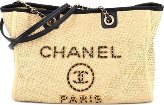 Chanel Deauville Tote Straw with Chain Detail Small shoulder bag - Nude