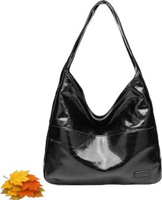 Generic Grand sac fourre-tout pour femme, grand sac &agrave; main en similicuir v&eacute;g&eacute;talien, doux, d&eacute;contract&eacute;, r&eacute;tro, sac &agrave; main pour un usage quotidien, Noir brilla