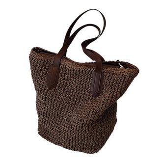 Generic Sac de plage en paille pour femme - Sac &agrave; bandouli&egrave;re en paille tiss&eacute;e - Grand sac fourre-tout d&eacute;contract&eacute; au crochet, Couleur 6, 1