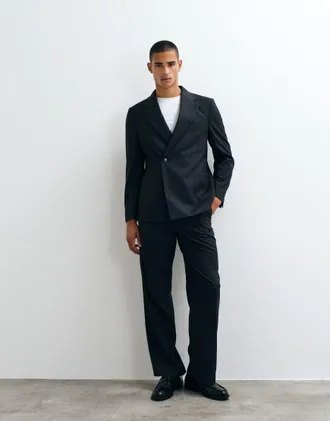Asos blazer de costume slim effet denim &agrave; double boutonnage en laine lavable noire