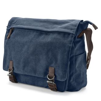Trendhim Messenger Bag Herren | Canvas Umh&auml;ngetasche mit Lederdetails & Laptopfach | Schultertasche f&uuml;r Alltag, Arbeit, B&uuml;ro & Freizeit, 15 Zoll | Blau