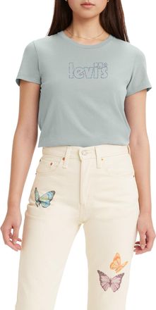 Levi's Damen The Perfect Tee T-Shirt,Poster Logo Glitter Chalk Blue,XS