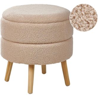 Beliani Hocker mit Stauraum OKATON Boucl&eacute; Beige