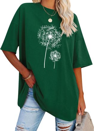 Dresswel Tshirt Damen Oversize Pusteblume Druck T-Shirt Kurzarm Rundhals L&auml;ssiges L&ouml;wenzahn Blumen Tee Shirts Sommer Oberteile Lose Lang Tops Bluse f&uuml;r Teenage