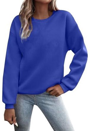 Generic Chandails en molleton pour femme - Couleur unie - Haut surdimensionn&eacute; - Col rond - Manches longues - Automne - Hiver - D&eacute;contract&eacute; - Confortable - Ten