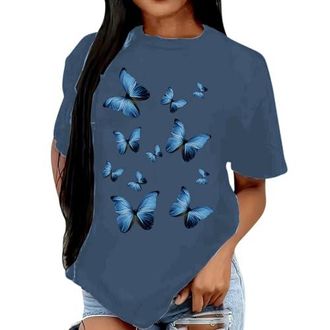 Generico T-shirt dété ample et extra large à manches courtes pour femme avec imprimé bleu, grande taille, tenue de lumière noire avec col rond, bleu marine, 5X