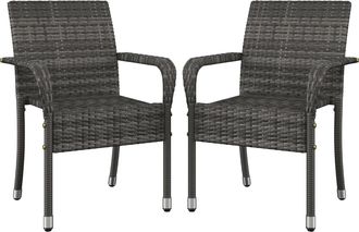 Yaheetech 2er Set Rattanst&uuml;hle Stapelbar, Gartenst&uuml;hle Stapelstuhl mit Armlehnen & R&uuml;ckenlehne, Rattan Stuhl Balkonstuhl mit Verstellbaren F&uuml;&szlig;e f&uuml;r Garten Balko