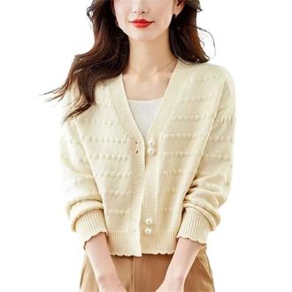 Generic Cardigan de printemps pour femme - &Eacute;l&eacute;gant - Manches longues - Tendance - D&eacute;contract&eacute; - En tricot, ecru, Taille XL