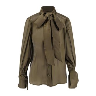 Actualee Chemise en satin avec &eacute;paules rembourr&eacute;es - Femme - Blouses et Chemises - Vert - Taille: 40 FR
