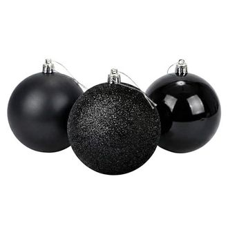 Shatchi 20 cm/3 gro&szlig;e schwarze Weihnachtskugeln, PVC, bruchsicher, gl&auml;nzend, matt, glitzernd, Weihnachtskugeln, Ornamente, sortiert, Set, festliche Weihnachts