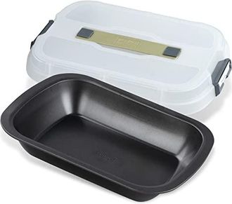 Zenker 7907 Moule à gâteau avec couvercle de transport, moule gateau, moule à pâtisserie, moule rectangulaire, Acier, Green plastic, 34 x 24,5 cm