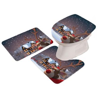 Generic Weihnachts-Toilettenbezug - festlicher Sitzteppich, Cartoon-Badezimmer-Zubeh&ouml;r | Anti-Rutsch-Matte f&uuml;r den Urlaub, f&uuml;r Zuhause, Wohnheim, Hotel, Wohnu