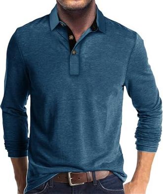 Generic Polo à manches longues pour homme - Séchage rapide - Respirant - Pour le sport, le tennis, le golf, le travail - T-shirts basiques, noir foncé, XXL