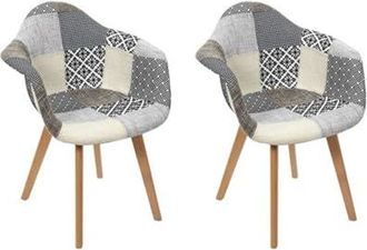 The Home Deco Factory Set mit 2 Sesseln Patchwork Scandivave, Buche/Polyester/Polypropylen, 59cm x 63.8cm x 85cm, Weiß/Grau/Mehrfarbig