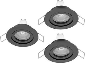 Eglo 3er Set LED Einbaustrahler Barranco, Deckenspot Badezimmer, Deckenstrahler aus Kunststoff in Schwarz, Badlampe neutralwei&szlig;, inkl. GU10 Leuchtmittel, I