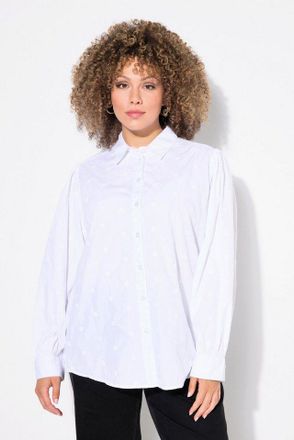 Ulla Popken Longbluse Bluse Herz-Stickerei A-Linie Hemdkragen Langarm