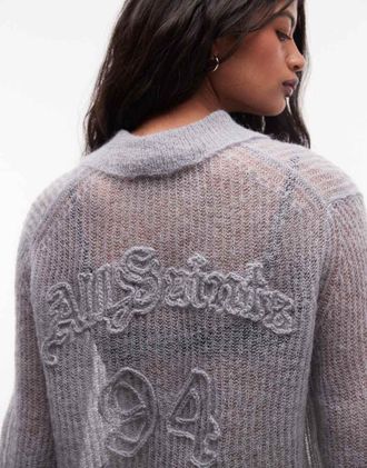 AllSaints Anabel polo en maille &agrave; manches courtes avec logo bleu clair