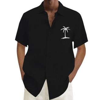 Generic Chemise &agrave; manches courtes pour homme, chemise de plage imprim&eacute;e palmier, chemise d&eacute;t&eacute; d&eacute;contract&eacute;e boutonn&eacute;e, respirante, d&eacute;contract&eacute;e, haut tendance 