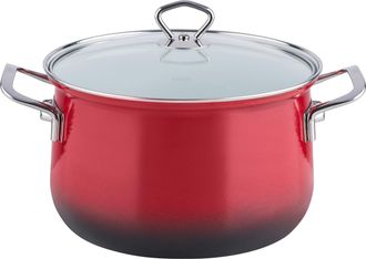 Riess 0659-039 Fleischtopf mit Glasdeckel, NOUVELLE BROMBEER, Durchmesser 24cm, Inhalt 6 Liter, Emaille, rot, Induktion