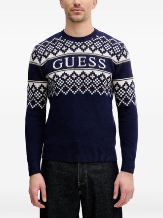 Guess Co pull en maille Fair Isle &agrave; col rond - Bleu
