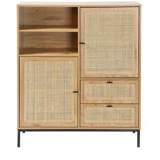 Calicosy Calicosy - Hohe Buffetschrank mit Rattanfronten - L100 x H120 cm - jaya