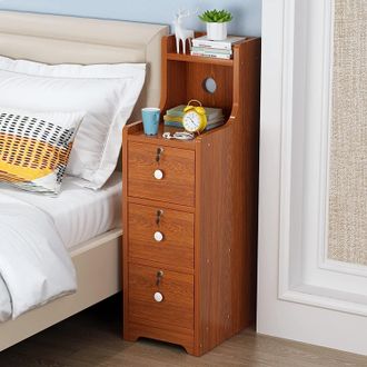 Generic Aufbewahrungsschrank Table de Chevet Ultra-étroite de 20 cm,meuble de Rangement Simple et Moderne Avec 3 tiroirs verrouillables et étagère ouverte,Tab