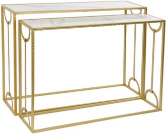 DKD Home Decor Set de 2 Consoles métal doré et plateaux marbre - 110x32.5x83.5cm