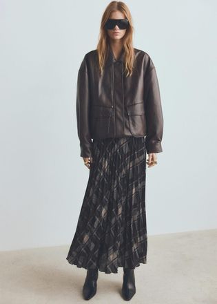 Mango Langer Karo-Rock braun - Damen - 38 - MANGO