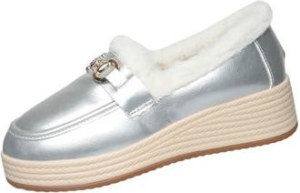Generic Mocassins en polaire pour femme - &Eacute;l&eacute;gantes - Couleur unie - Similicuir - Semelle &eacute;paisse - Chaudes et confortables - Chaussures dhiver &agrave; enfiler pour