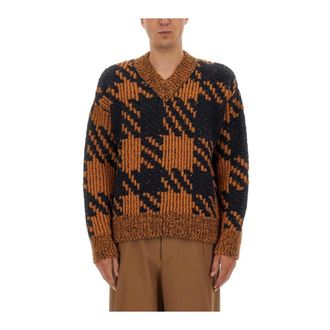 Dries Van Noten V-Pullover mit Hahnentrittmuster - - Knitwear - Herren - Mehrfarbig - S