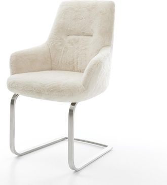 DELIFE Freischwinger Zelia-Flex mit Armlehnen Pl&uuml;sch Creme-Wei&szlig; Freischwinger flach Edelstahl Taschenfederkern, Esszimmerst&uuml;hle