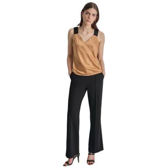 DKNY Damen Short Sleeves Gathered Strap V-Neck Blouse, Tawney, L EU