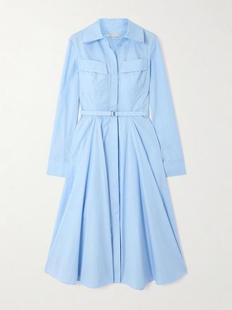Emilia Wickstead Robe Midi En Popeline De Coton &Agrave; Plis - Bleu