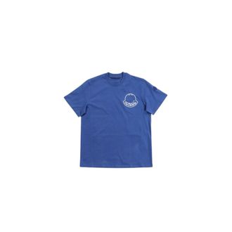 Moncler Homme, Tops, Bleu, Taille: XL T-shirt Bleu en Coton avec Logo