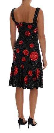 Dolce & Gabbana Womens Black Red Polka Sequined Shift Dress