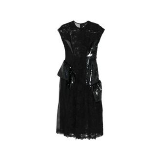 Simone Rocha Kleid mit Pailletten und Rundhalsausschnitt - - Dresses - Damen - Schwarzk - 2XS